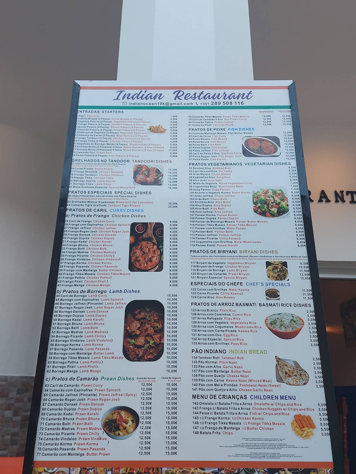 Menu at Indian Ocean Restaurant, Albufeira