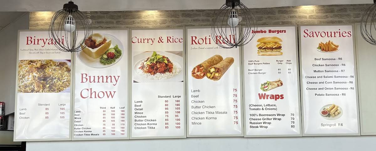 Menu at Indian Village Curry Den restaurant, Pretoria