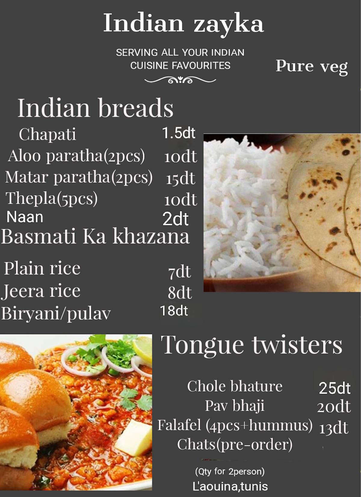 Menu au Indian zayka restaurant, Tunis, 3