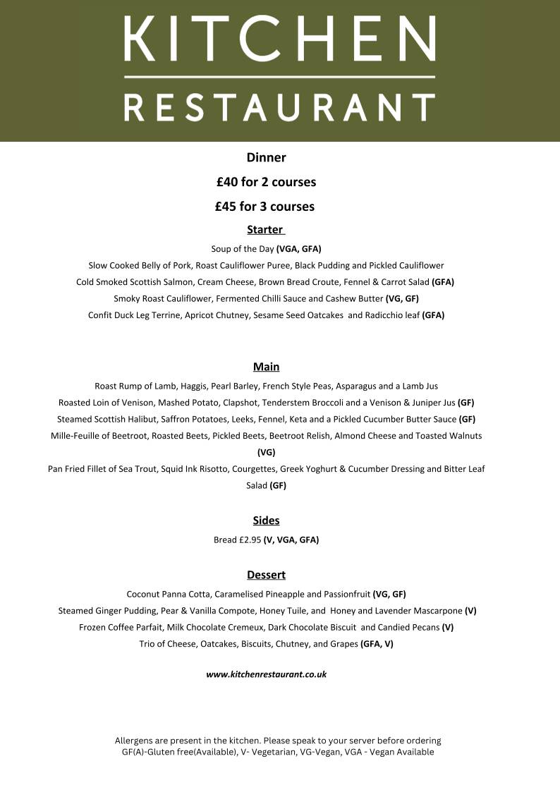 Menu at The Kitchen Restaurant, Inverness, 15 Huntly St