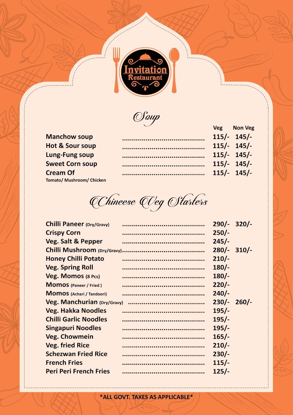 Menu at Invitation Restaurant, Kotdwara