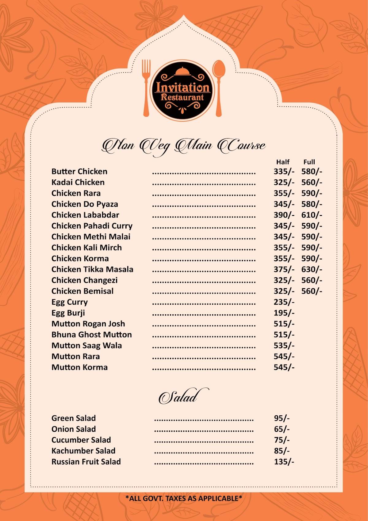 Menu at Invitation Restaurant, Kotdwara