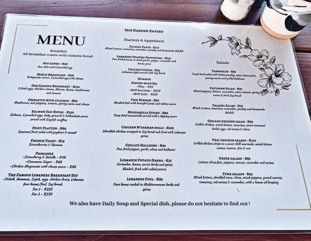 Menu at Iris Garden Eatery cafe, Sandton
