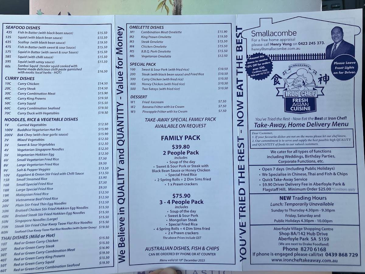 Menu at Iron Chef Fresh Asian Cuisine restaurant, Aberfoyle Park