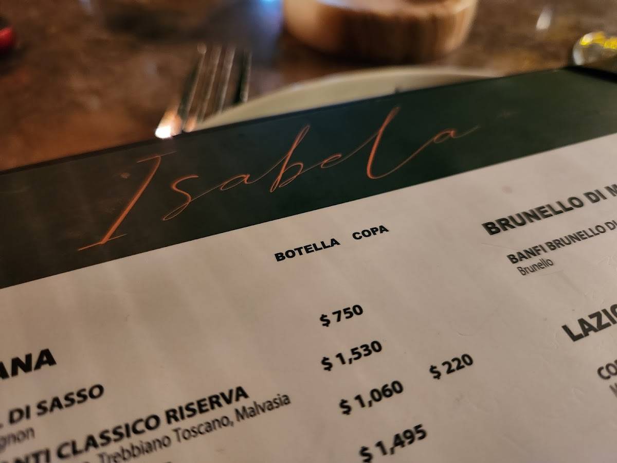Carta del restaurante Isabela MX, Zapopan