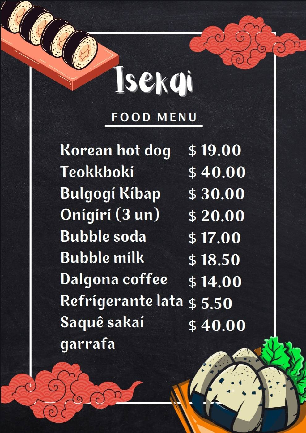 Menu at Isekai anime coffee, Apucarana