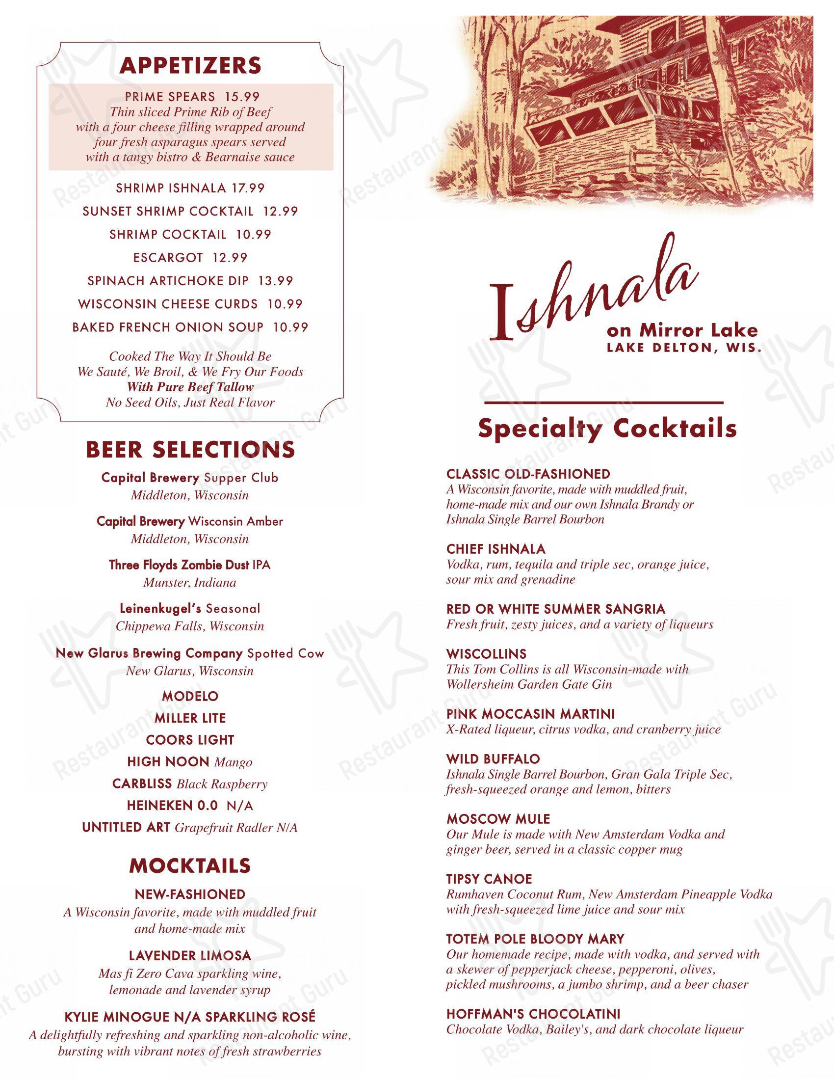 Menu at Ishnala Supper Club, Lake Delton, S2011 Ishnala Rd
