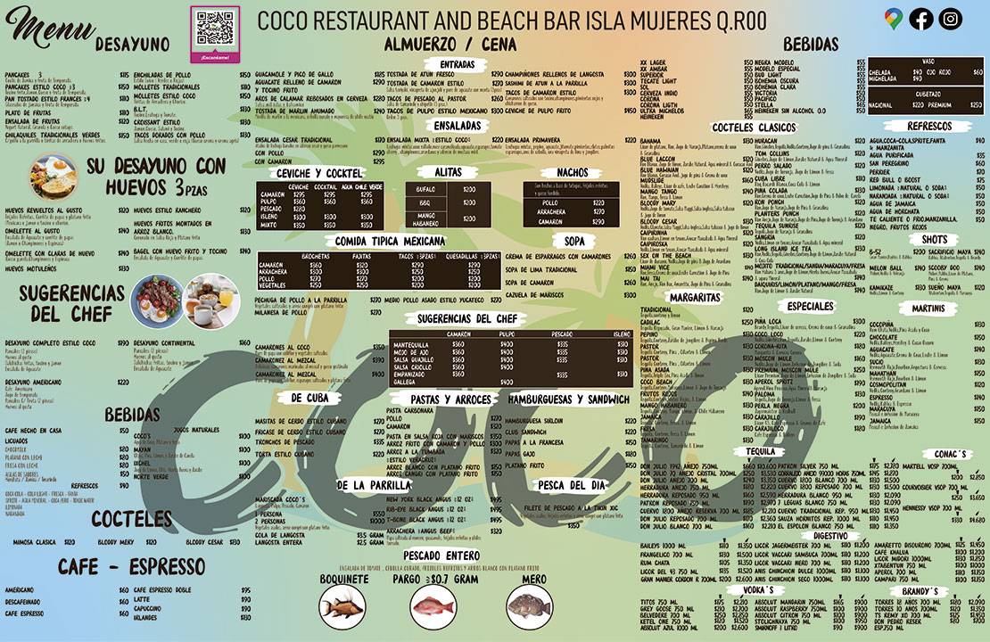 Menu at Coco Snack Beach Bar, Isla Mujeres