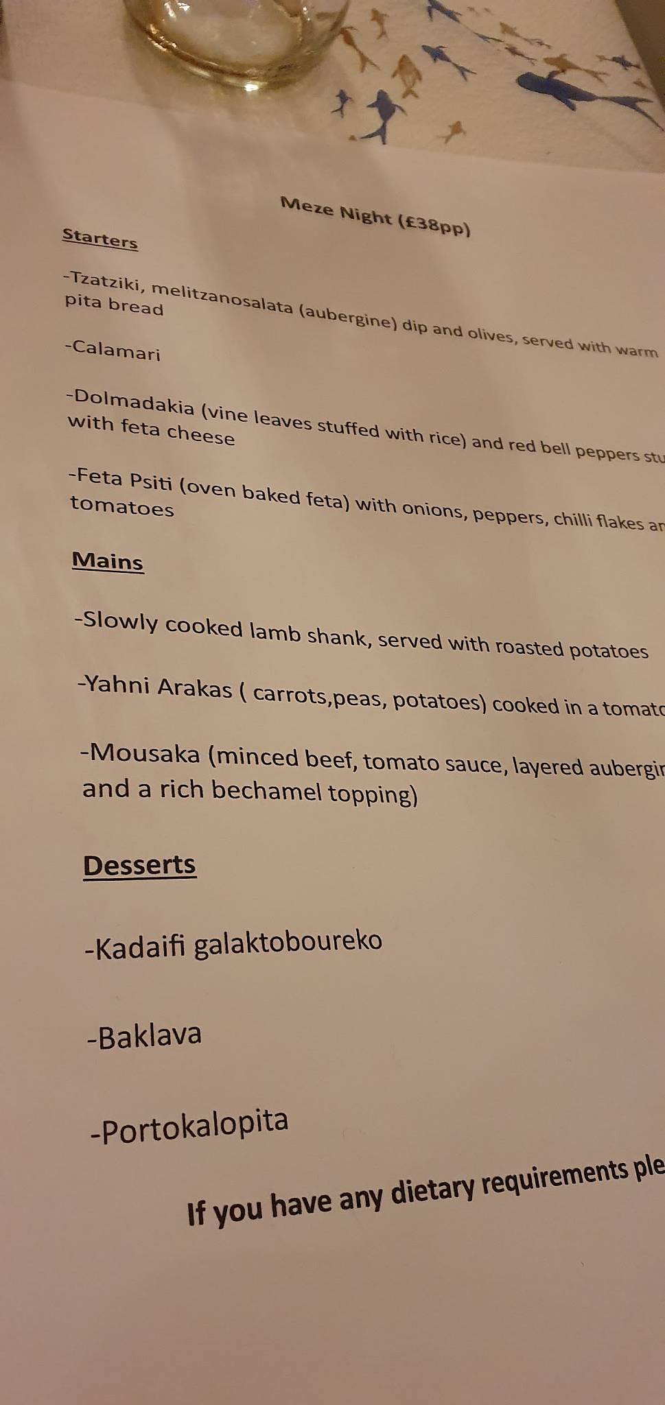 Menu at Island restaurant, Worcester