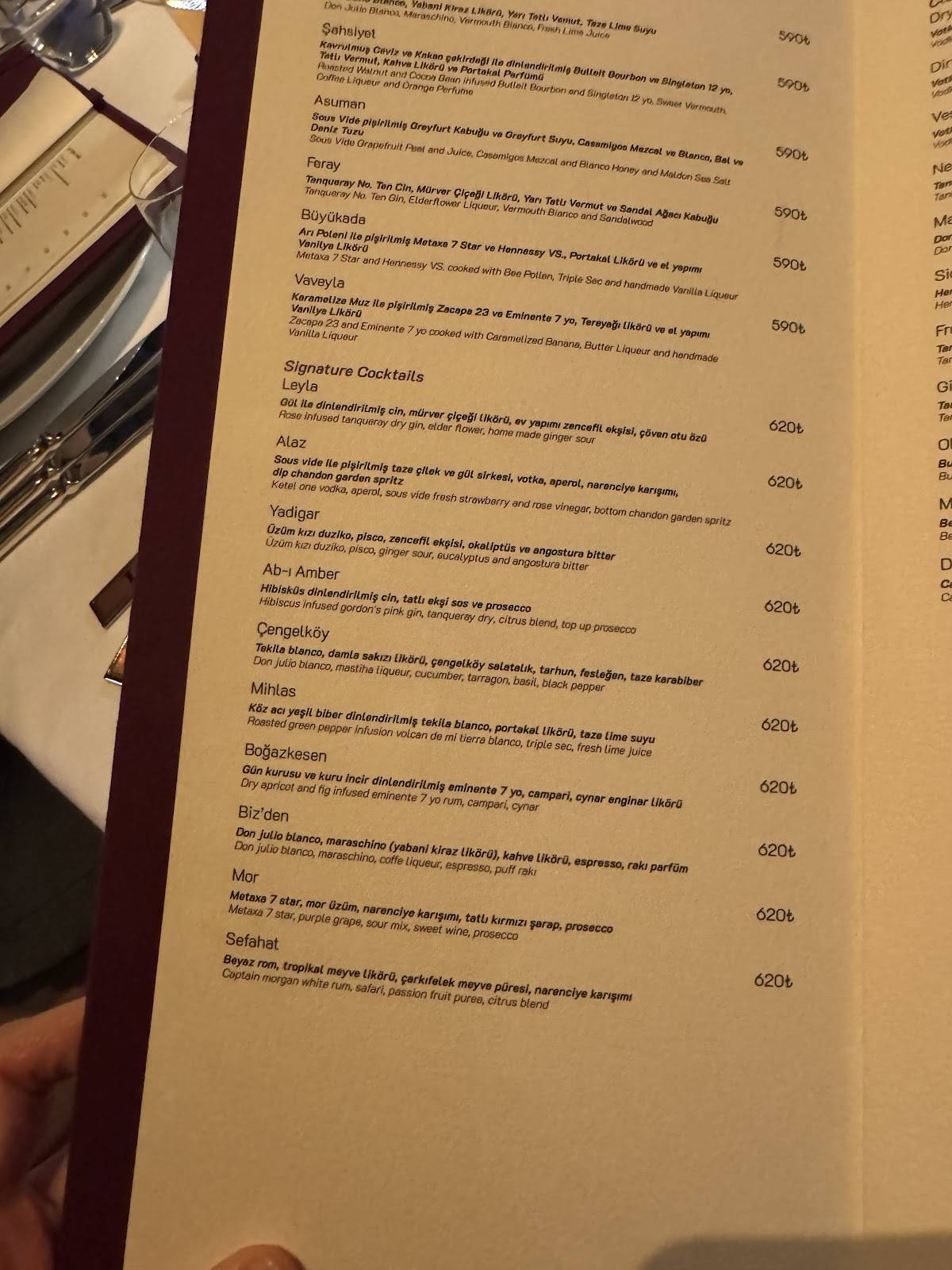 Menu at Biz İstanbul, Istanbul, Ataturk Cultural Center