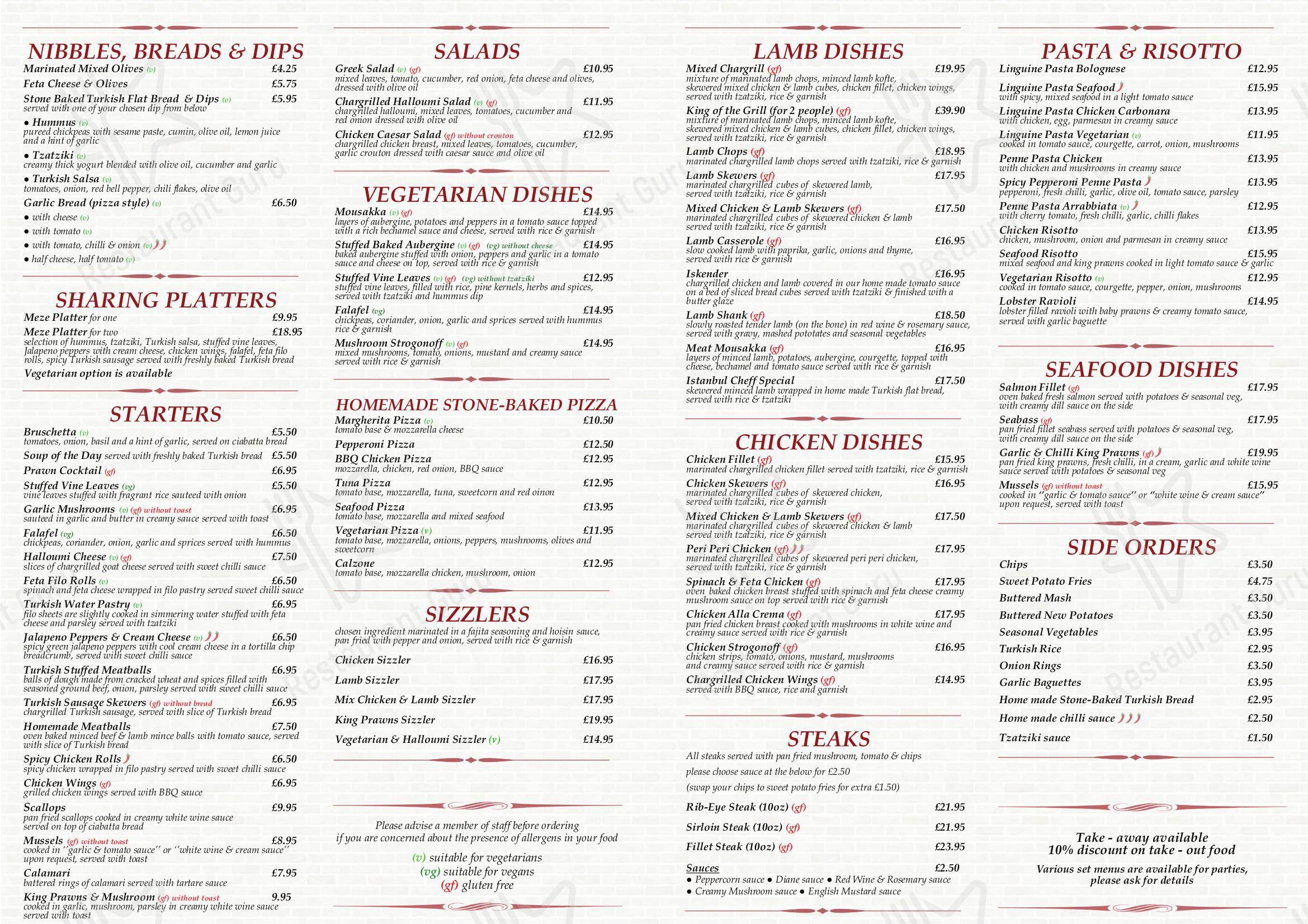 Menu at Istanbul Grill Culcheth restaurant, Warrington