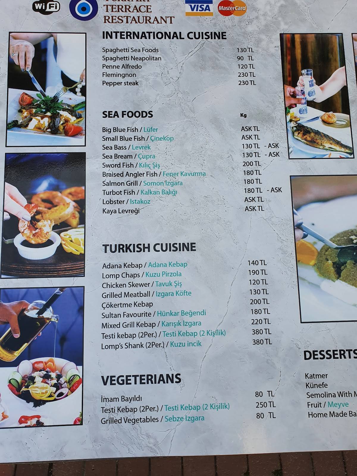 Menu at Turk Art Terrace, Istanbul, Tevkifhane Sk. no:12