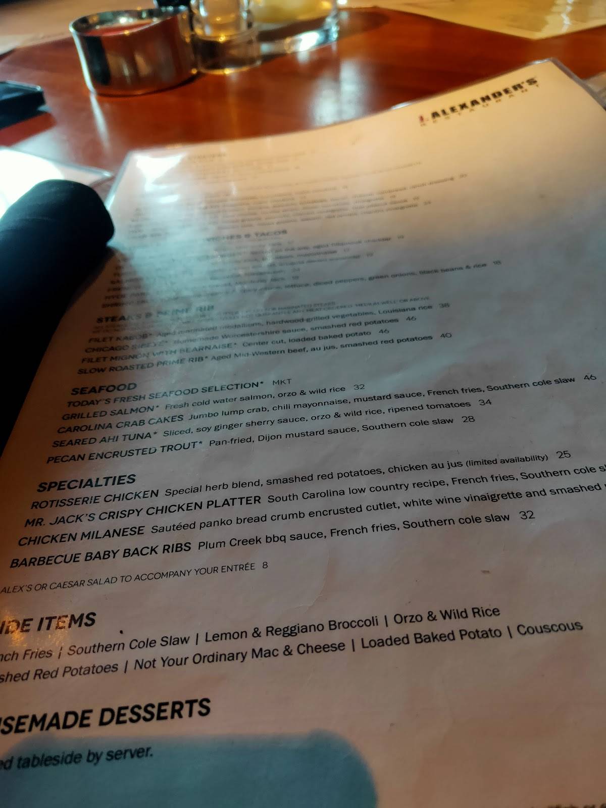 Menu at J. Alexander's Restaurant, Northbrook, Lake Cook Rd