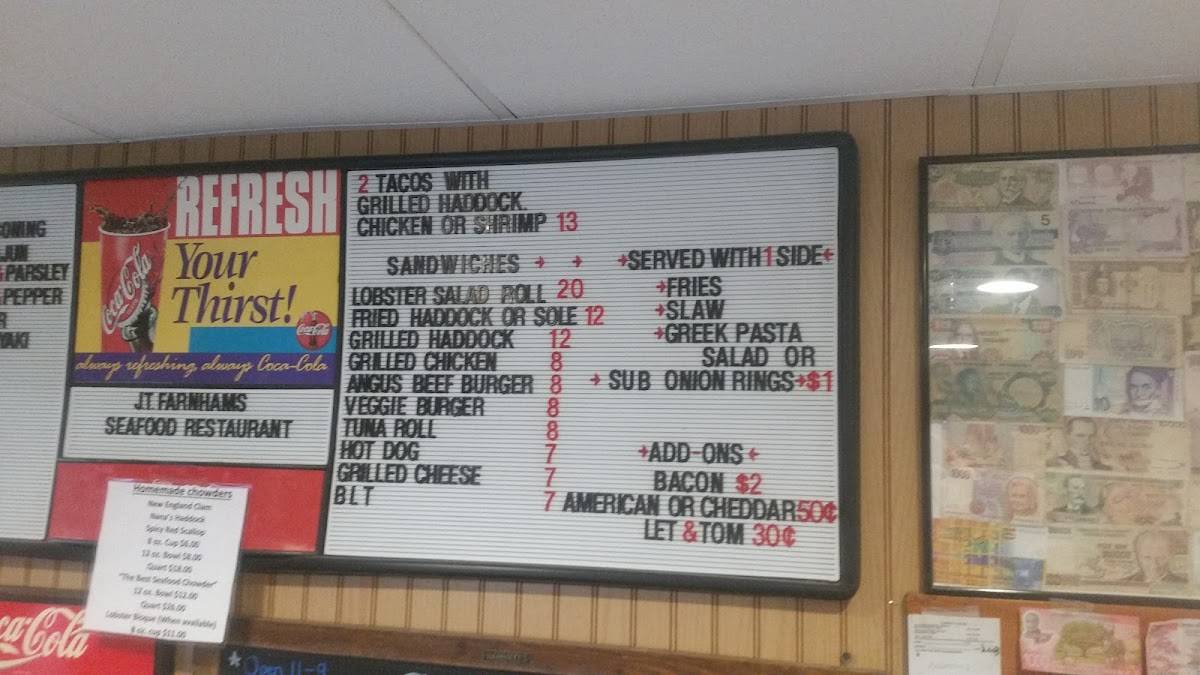 Menu at J.T. Farnham's restaurant, Essex