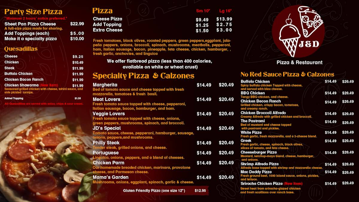 Menu at J & D Pizza & Resturant pizzeria, Woonsocket, 282 Mendon Rd