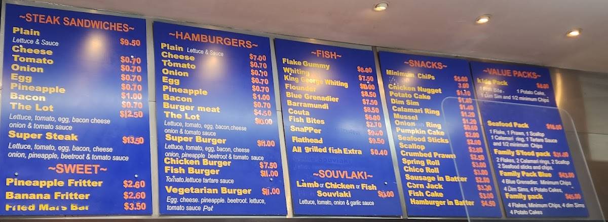 Menu at JJ's Fish & Chips restaurant, Doncaster East