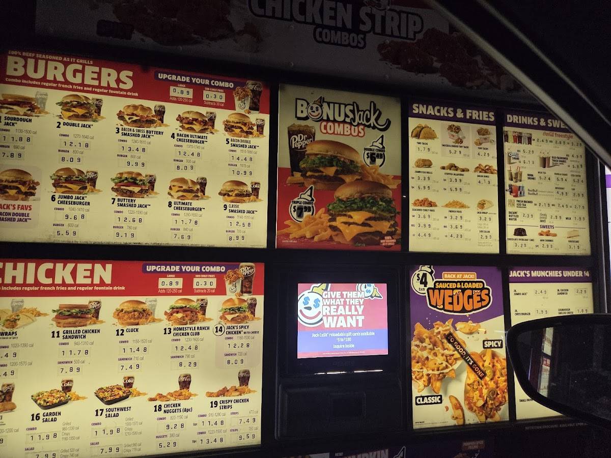 Menu at Jack in the Box fast food, San Diego, Otay Center Dr