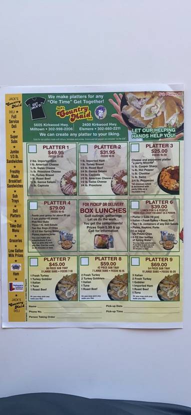 Menu at Jack's Country Maid, Wilmington, Kirkwood Hwy
