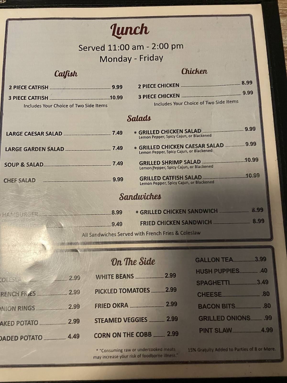 Menu at Catfish Galley restaurant, Jackson, N Highland Ave