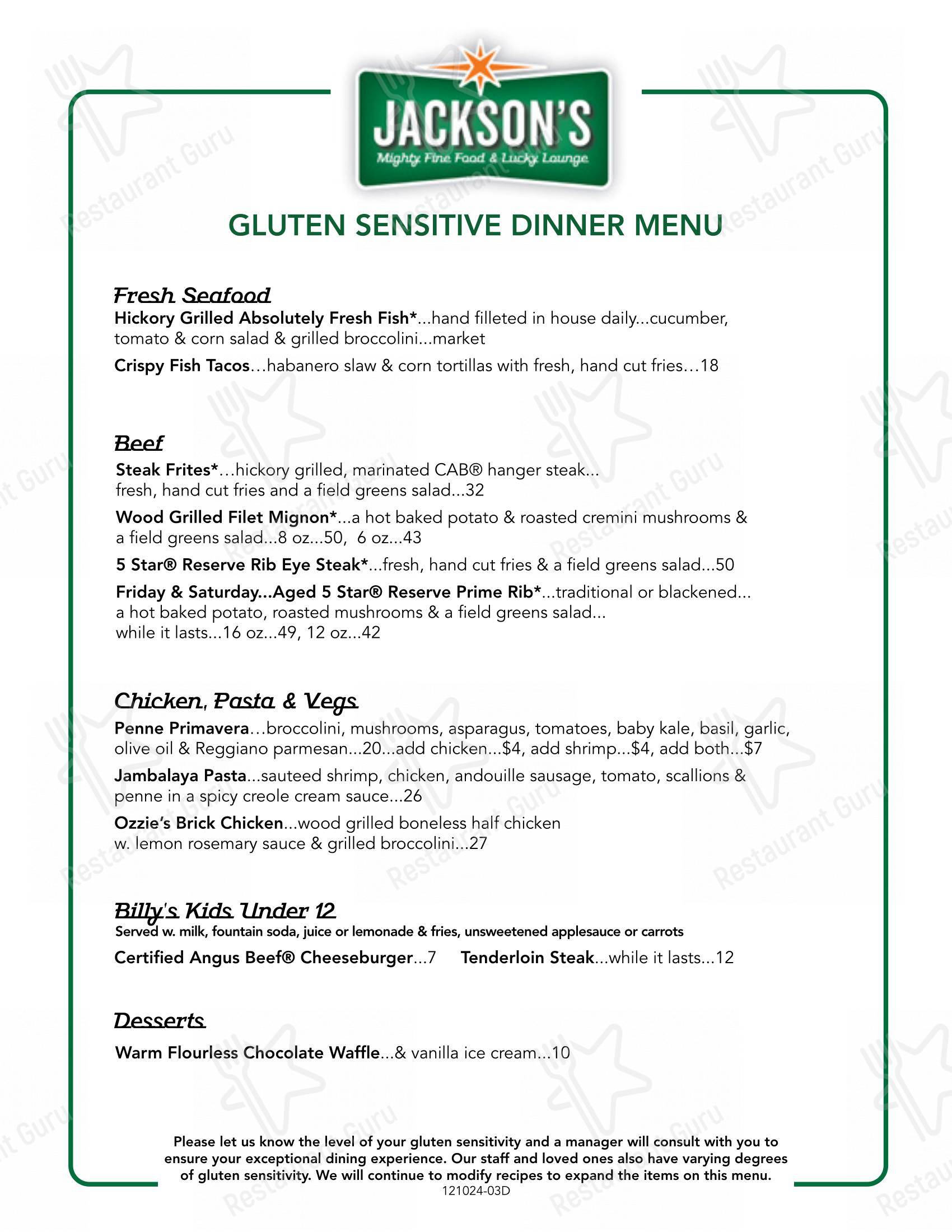 Menu at Jackson's Mighty Fine Food and Lucky Lounge restaurant, Reston