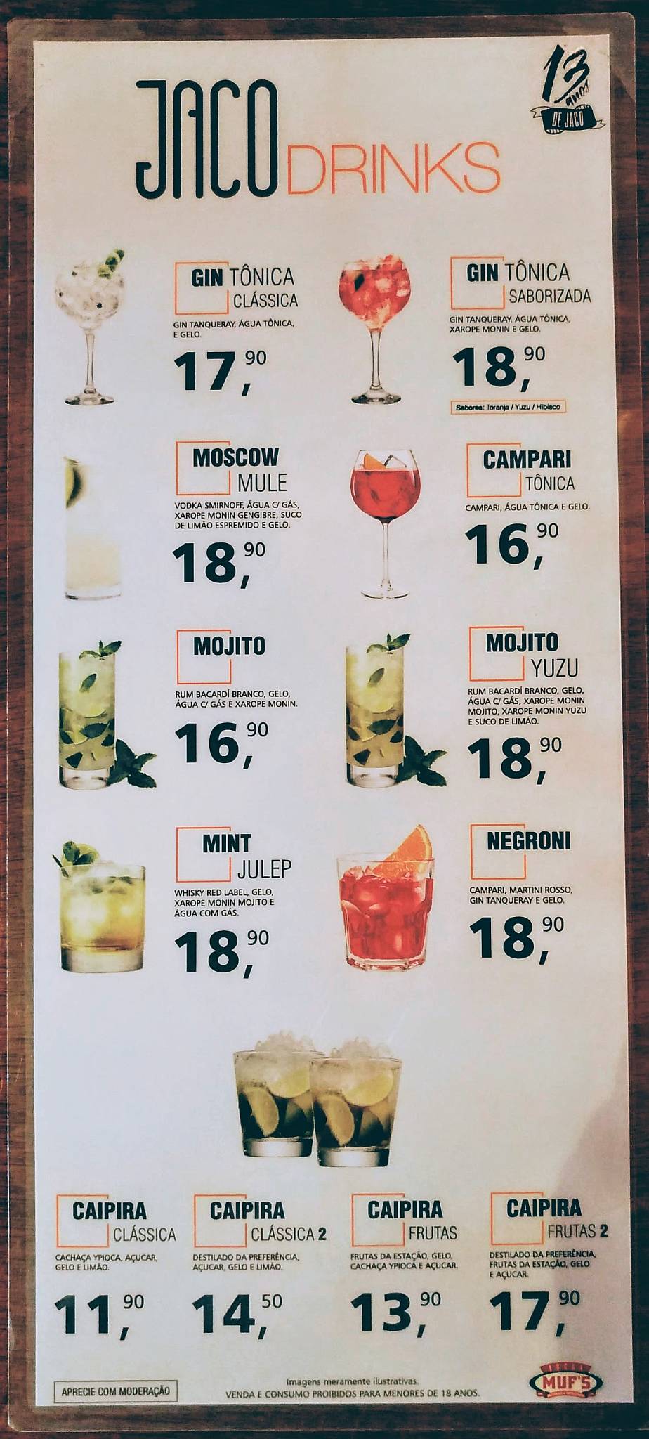 Menu em Jacobina Bar, Curitiba