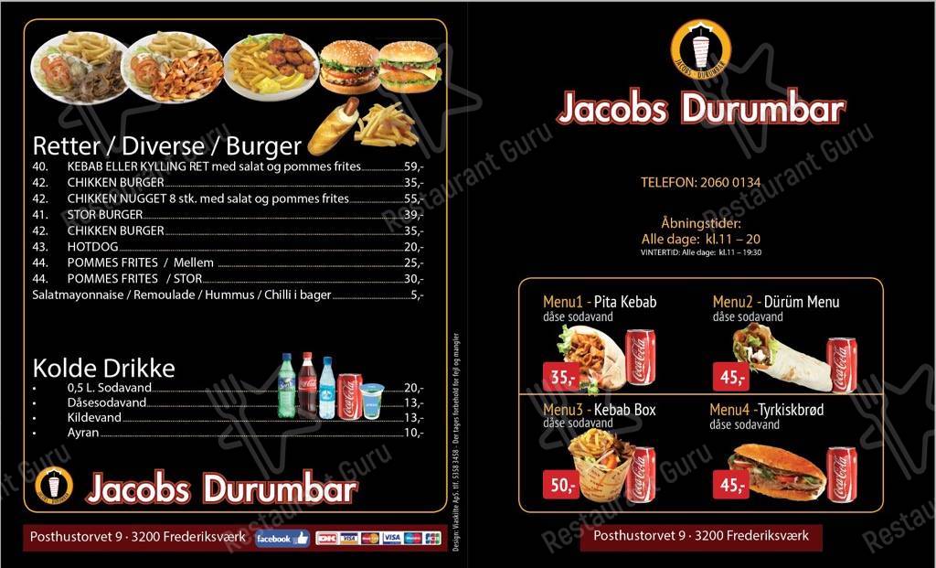 Menu at Jacobs Durumbar, Frederiksværk