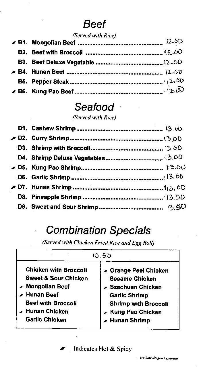 Menu at Jade Dragon Chinese Restaurant, Grand Prairie