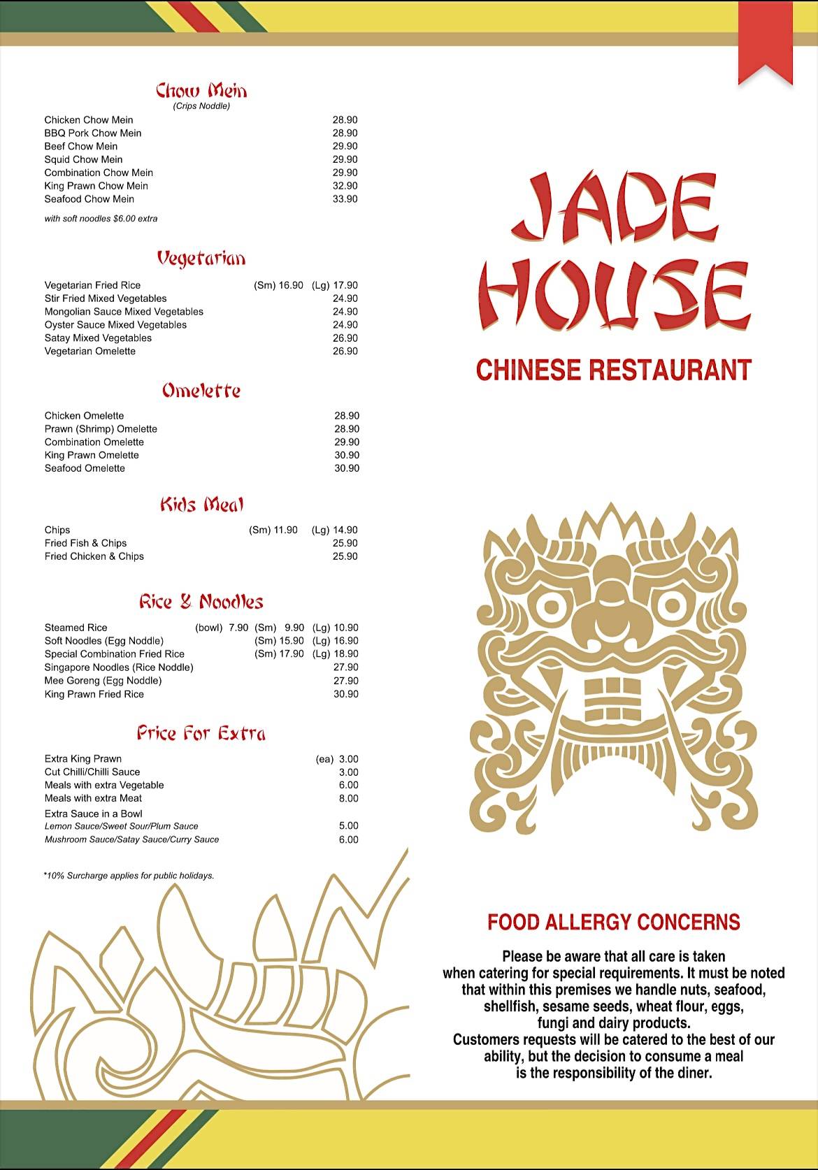 Menu at Jade House Chinese Restaurant, Geraldton