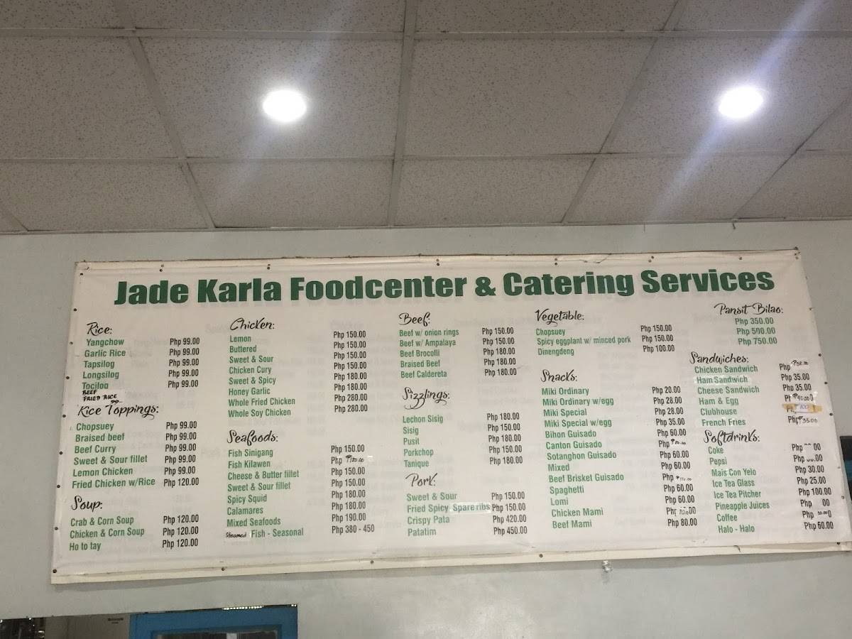 Menu at Jade Karla Restaurant, Philippines