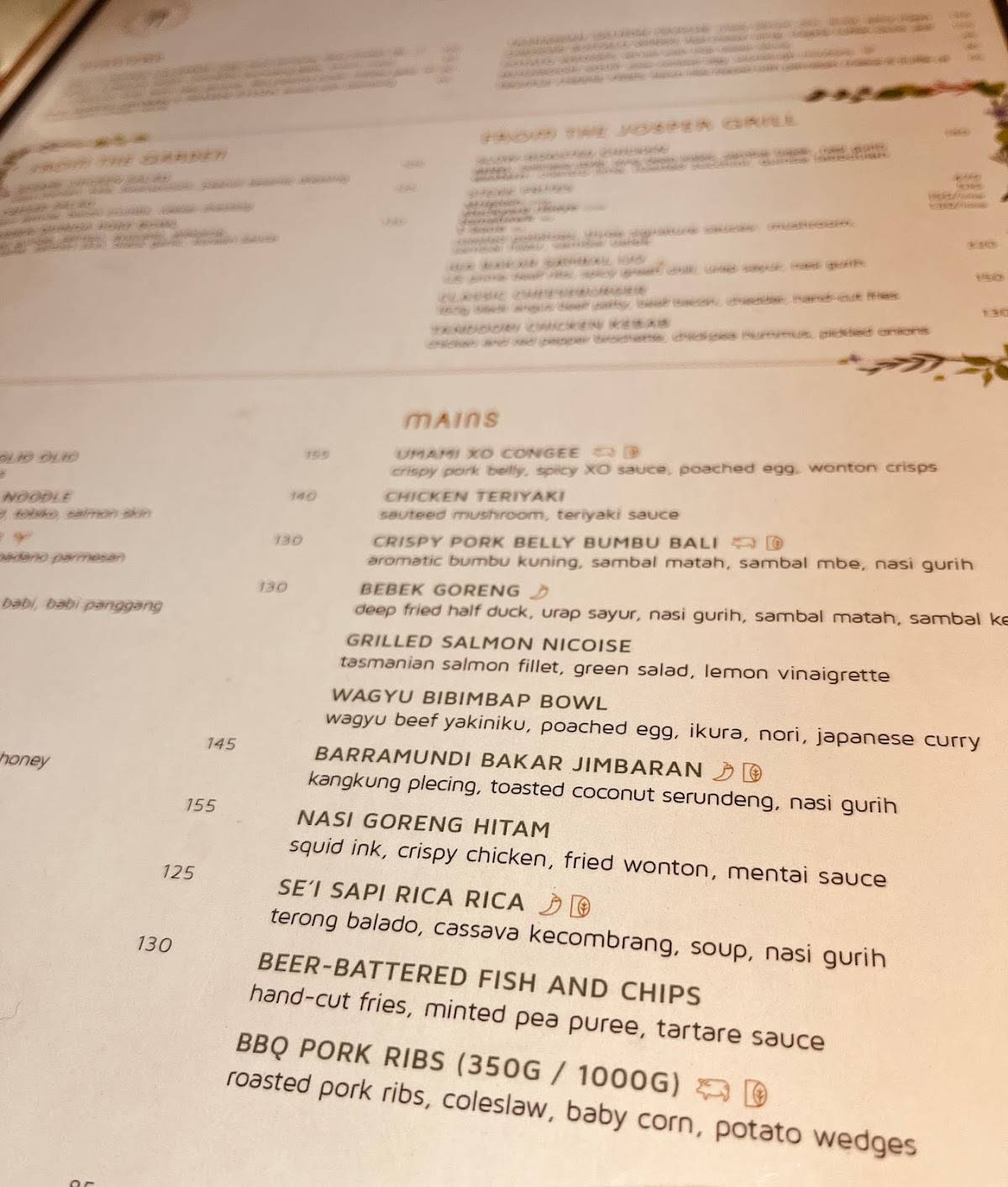 Menu at Social Garden restaurant, Jakarta, Senayan City