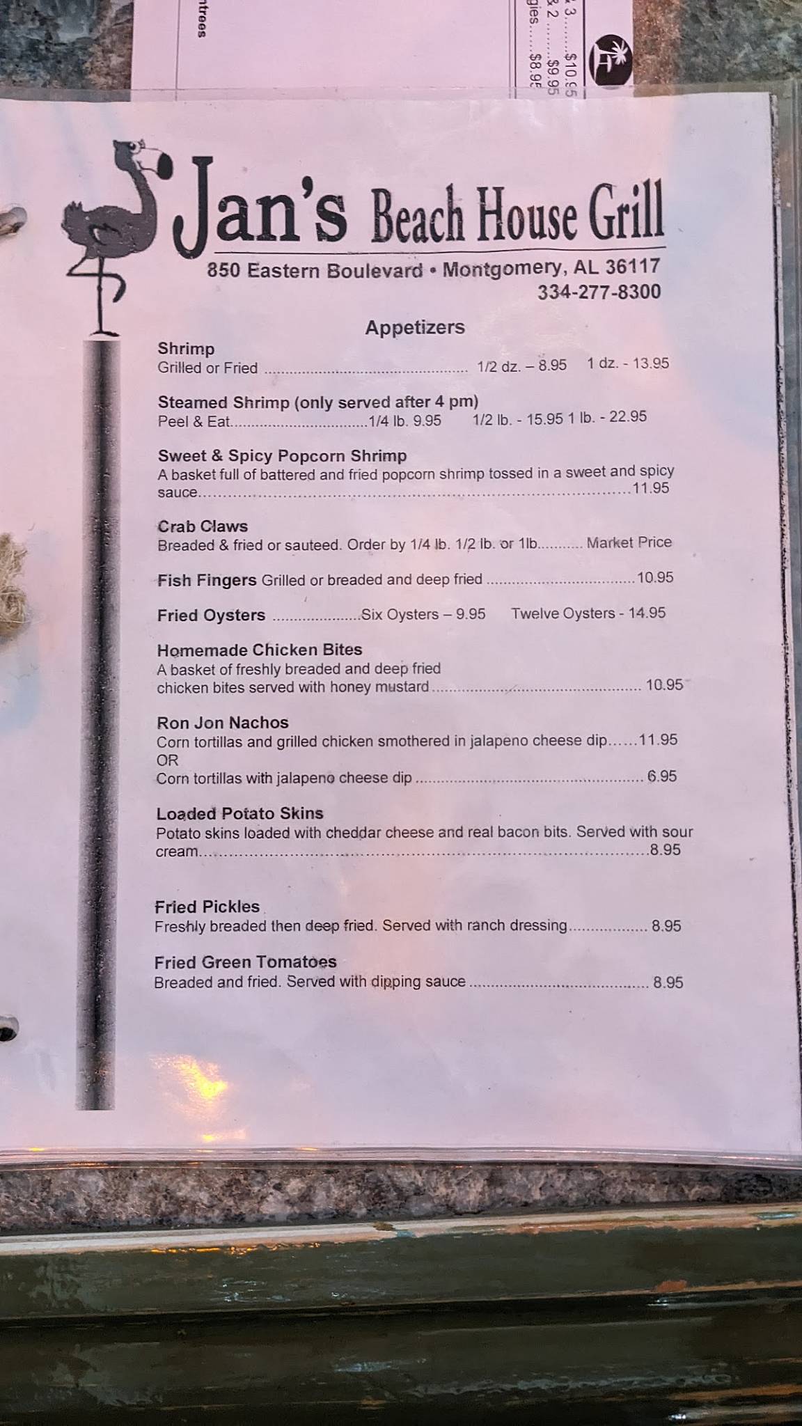 Menu at Jan's Beach House Grill desserts, Montgomery