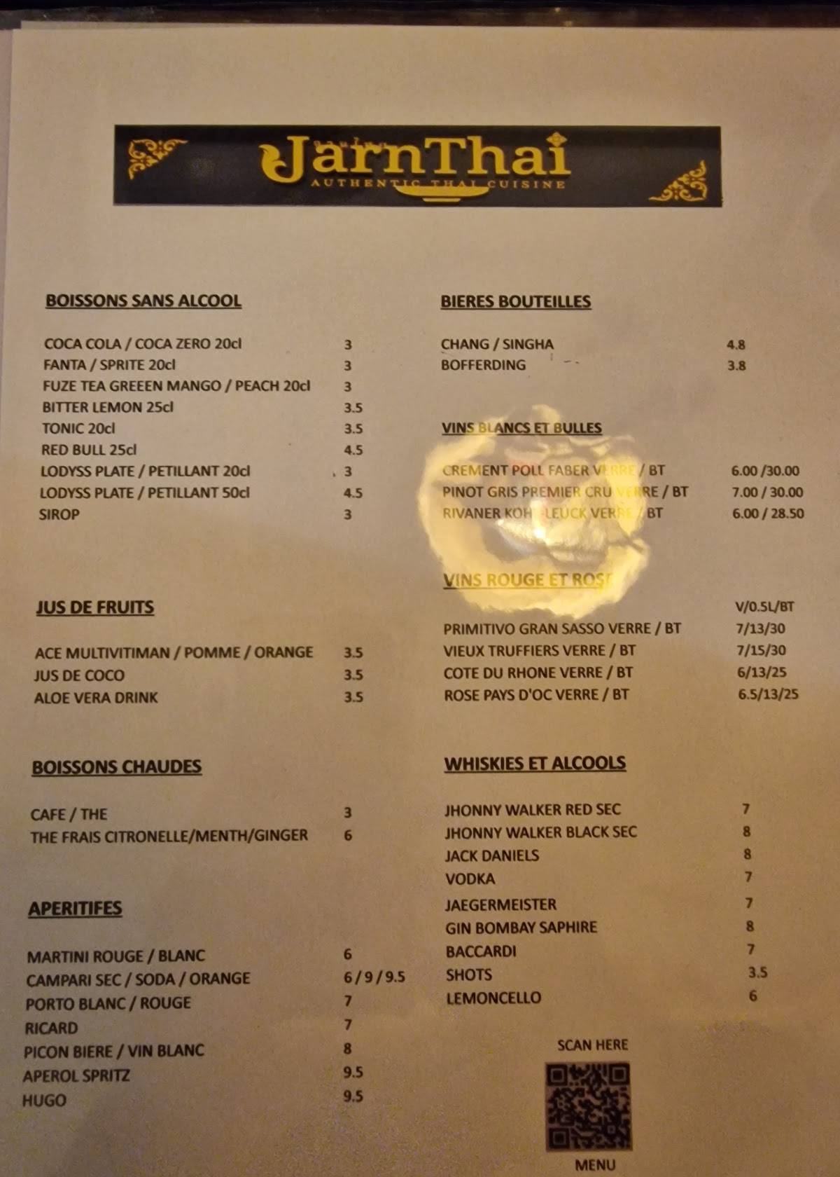 Menu au Jarn Thai Restaurant, Luxembourg