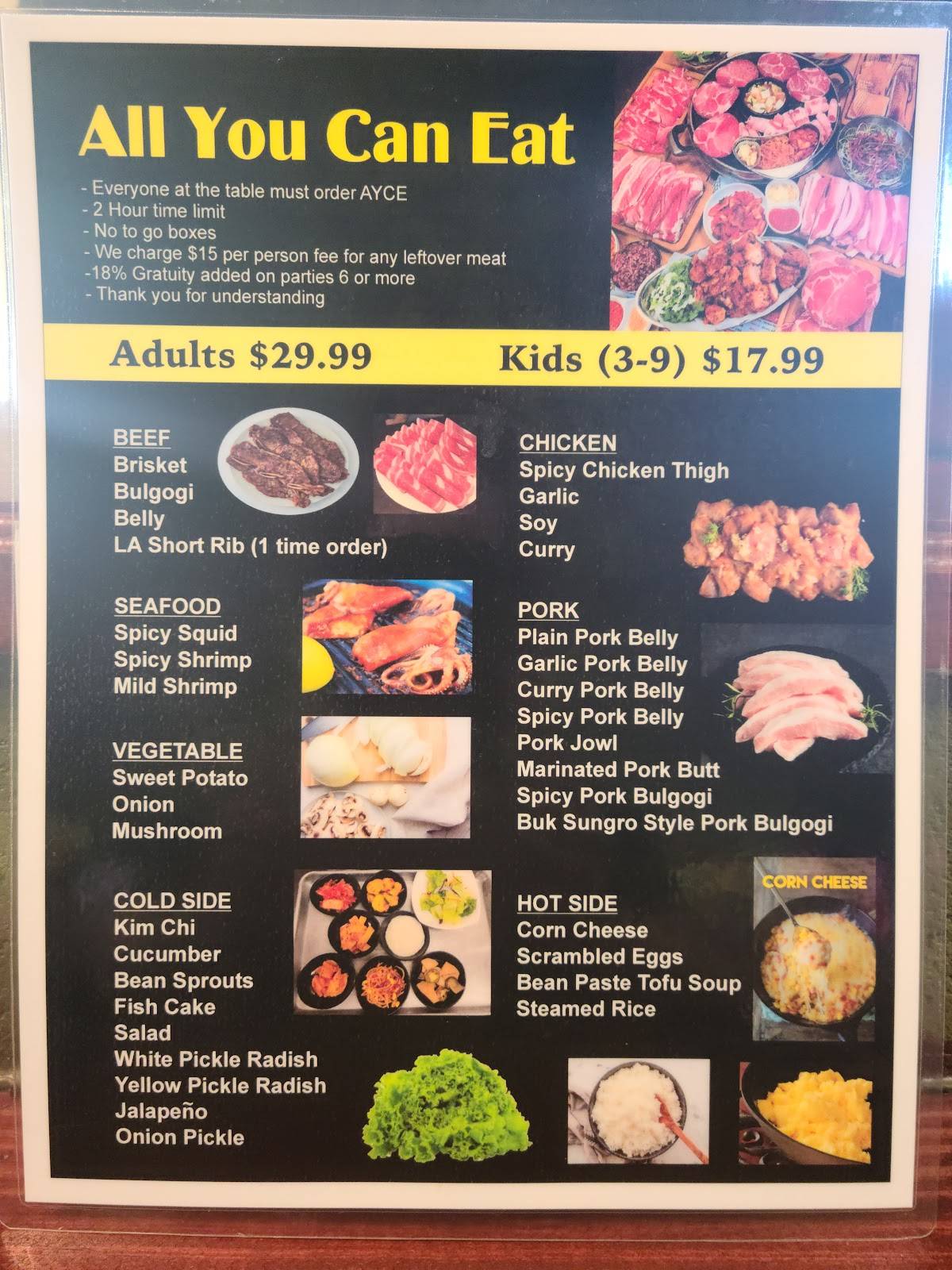 Menu at Jas-Sa Korean BBQ, Lavonia