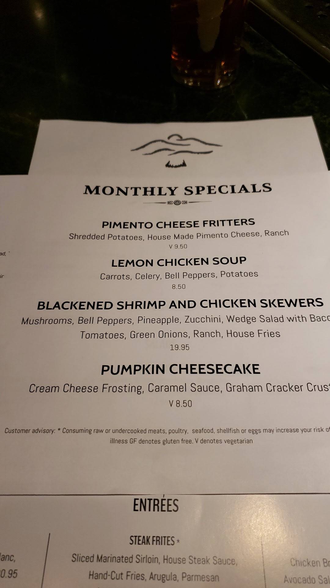 Menu at Top of the Rock Restaurant and Brewery, Jasper