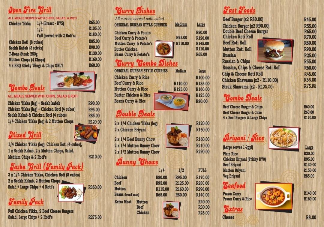 Menu at Jazba Indian Cuisine restaurant, Emalahleni