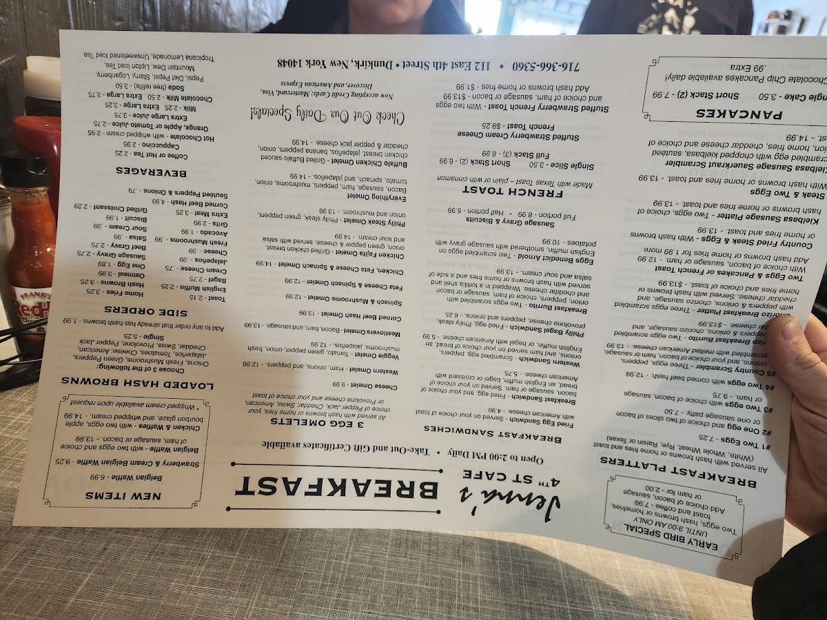 Menu at Jenna's 4th St Cafe, Dunkirk