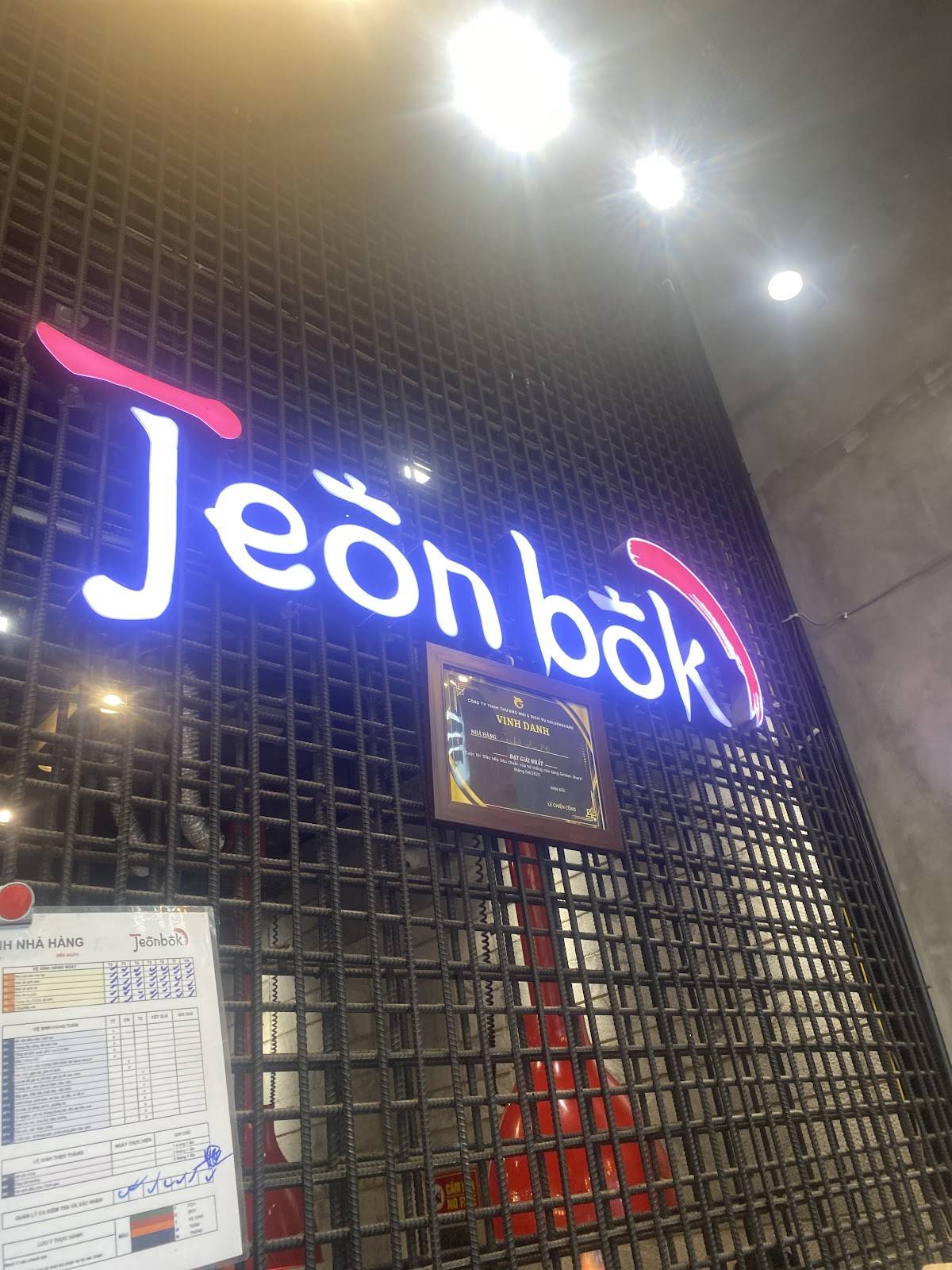 Menu at Jeonbok restaurant, Hanoi, Tòa nhà Vinhomes Metropolis