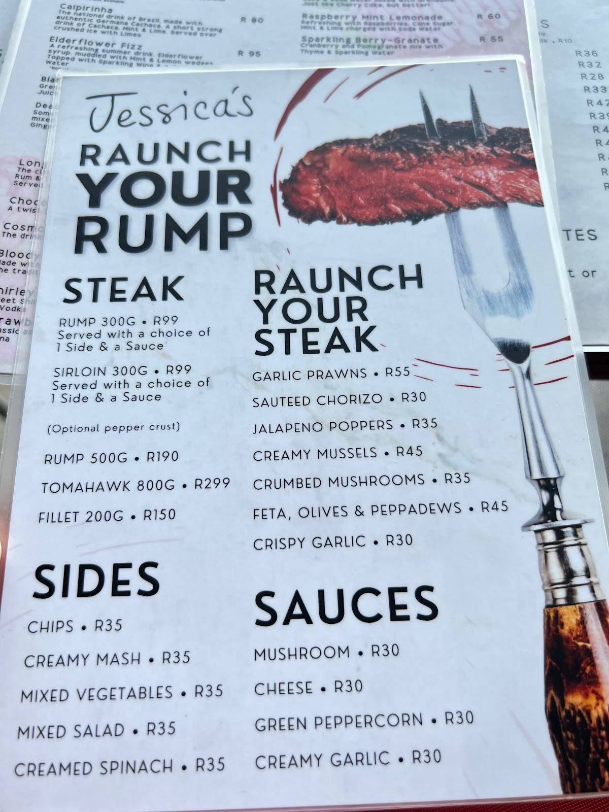 Menu at Jessica's Ruimsig Country Club, Roodepoort