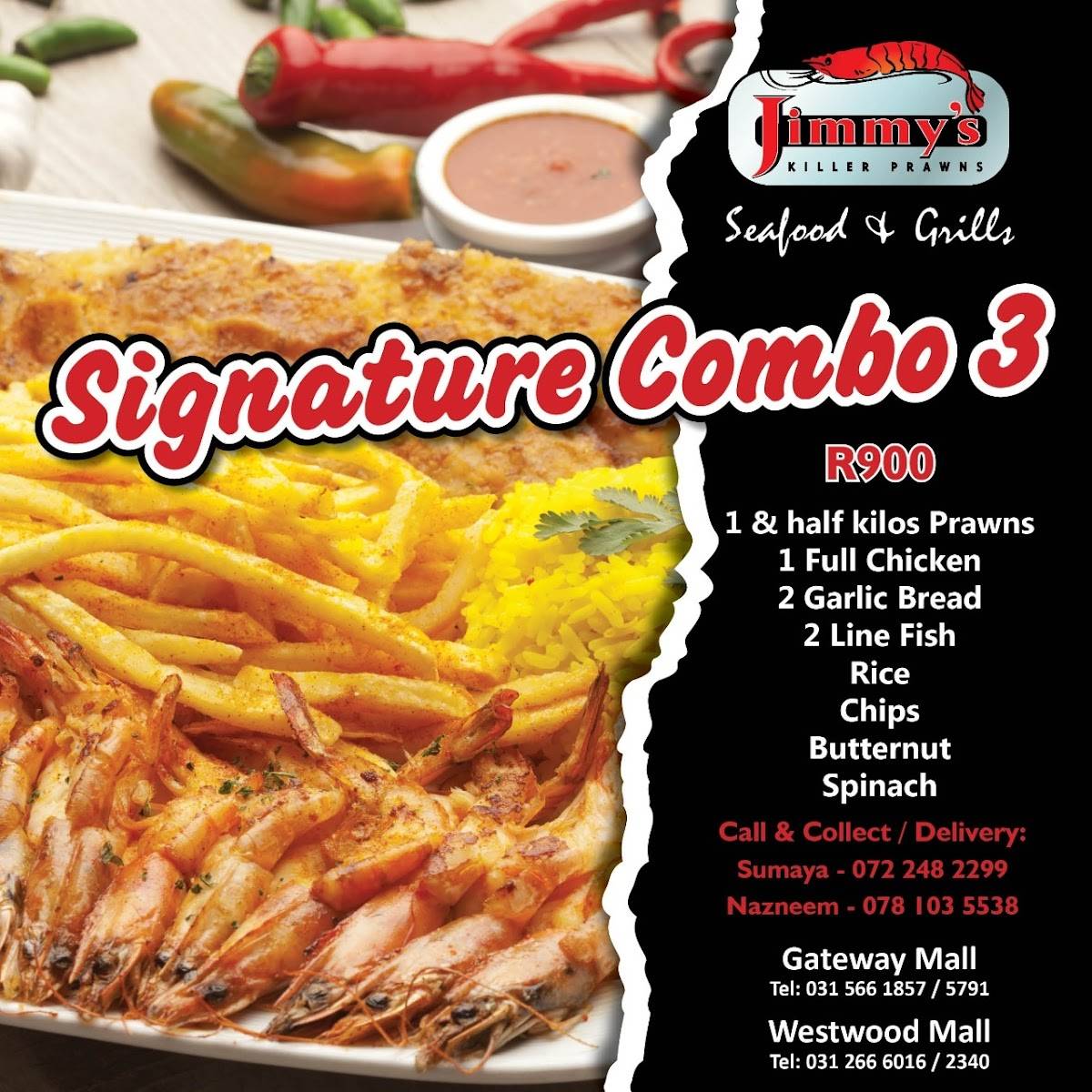 Menu at Jimmy's Killer Prawns Westwood restaurant, Durban, Shop L45