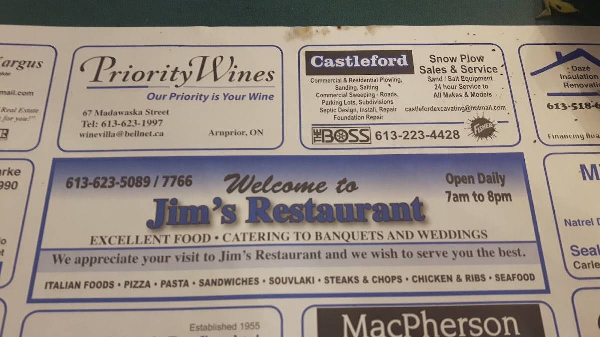 Menu at Jim's Restaurant, Arnprior