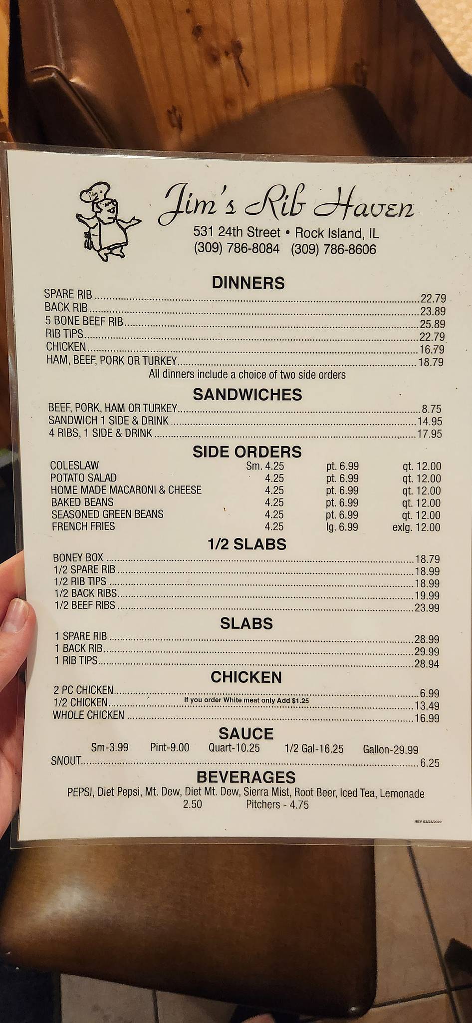 Menu at Jim's Rib Haven BBQ, Rock Island