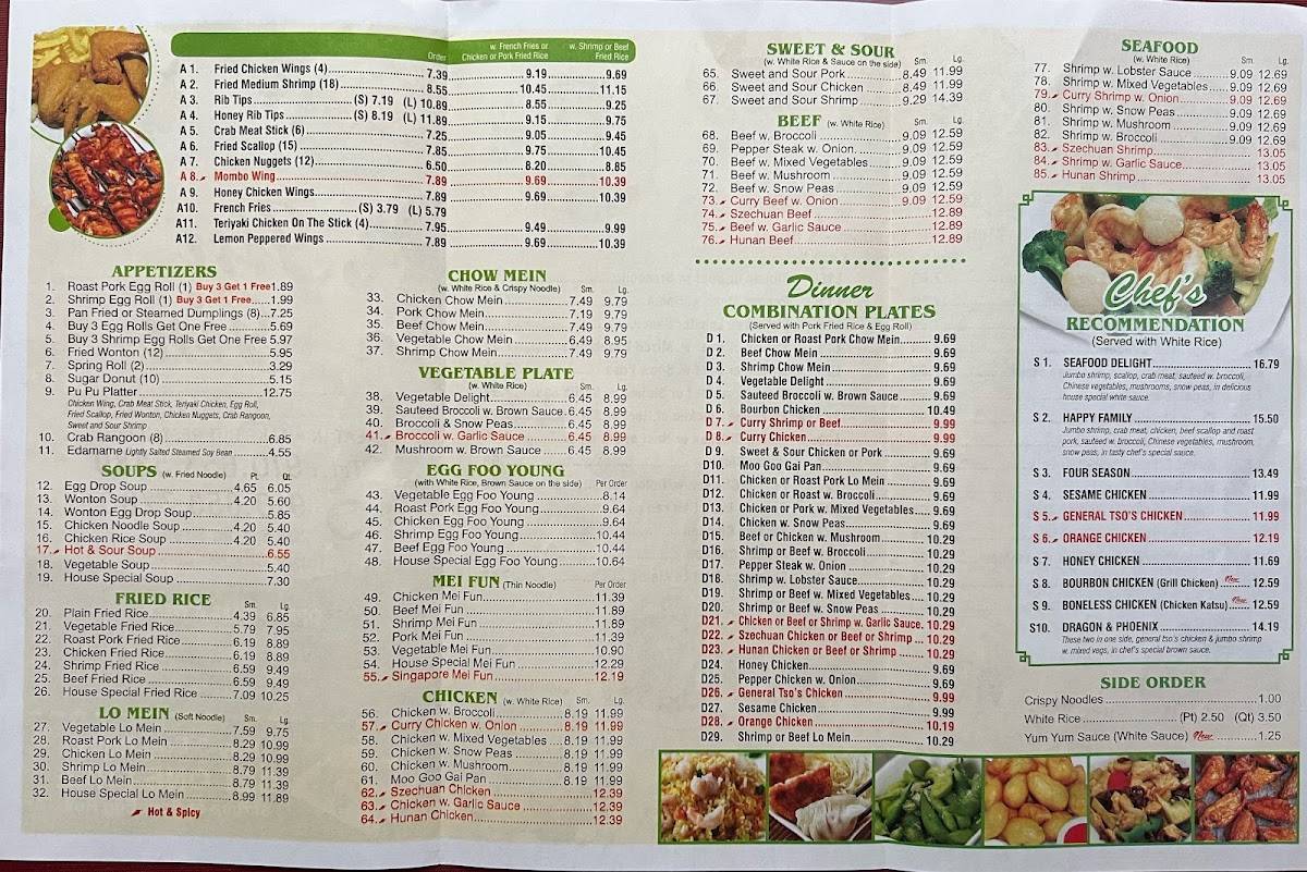 Menu at Jin Jin restaurant, Tabor City