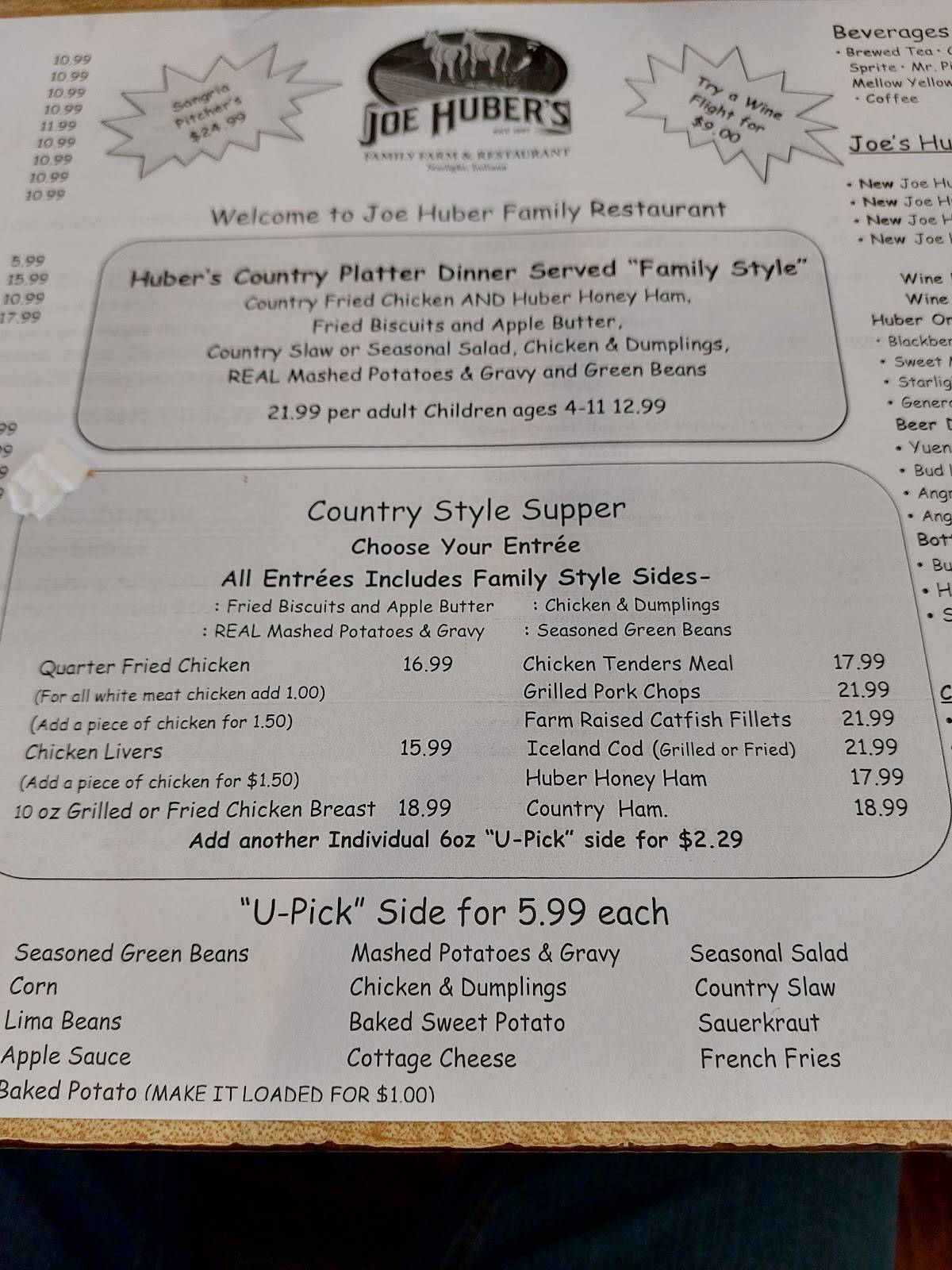 Menu at Joe Huber's Family Farm & Restaurant, USA