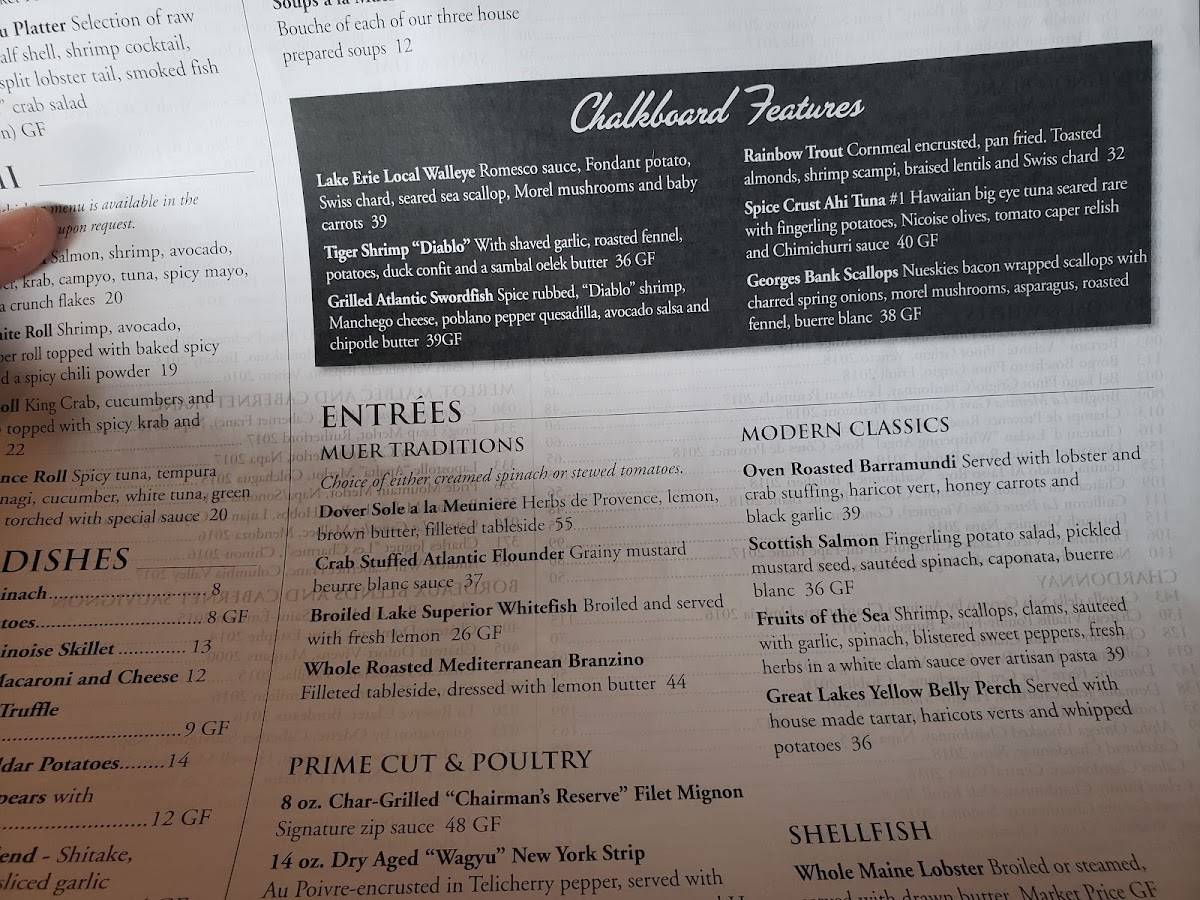 Menu at Joe Muer Seafood restaurant, Detroit