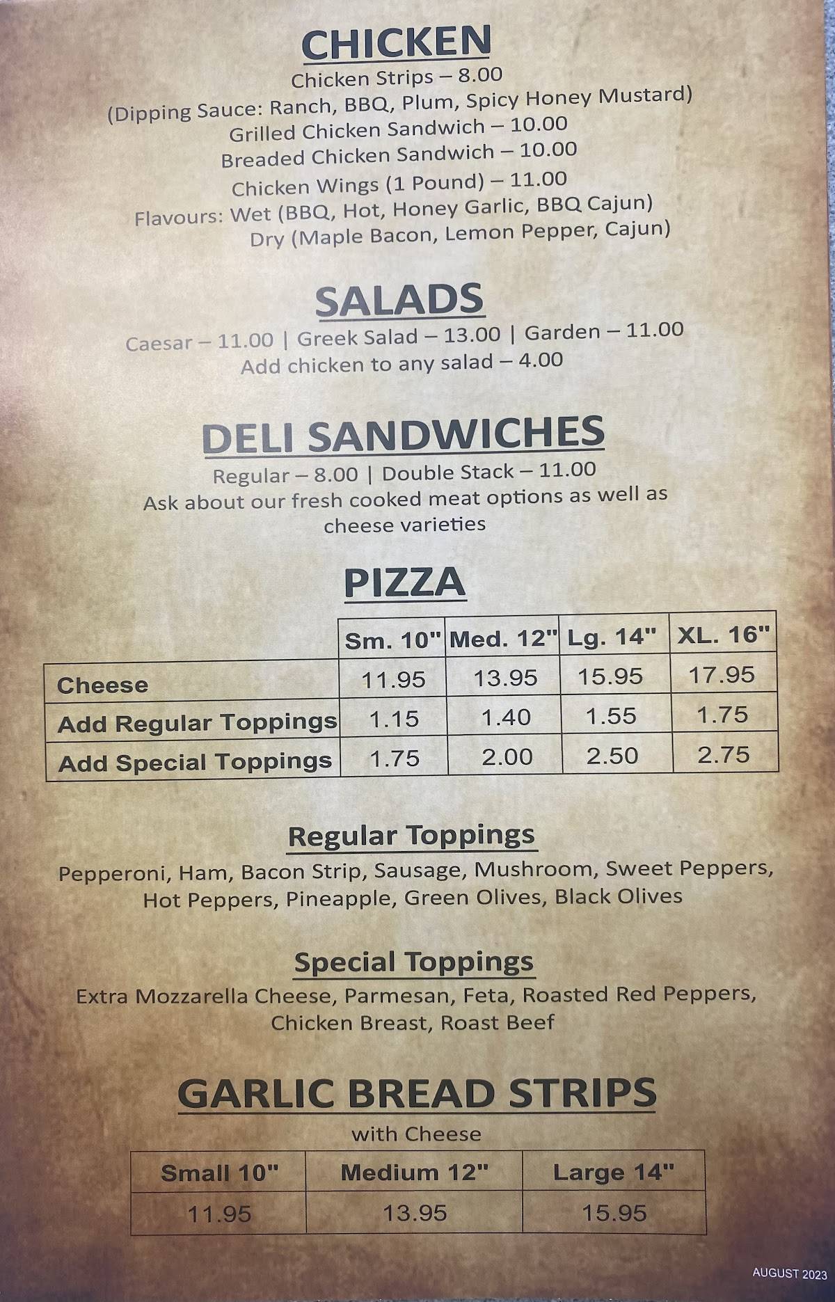 Menu at Joe’s Express Market Grill restaurant, Sarnia