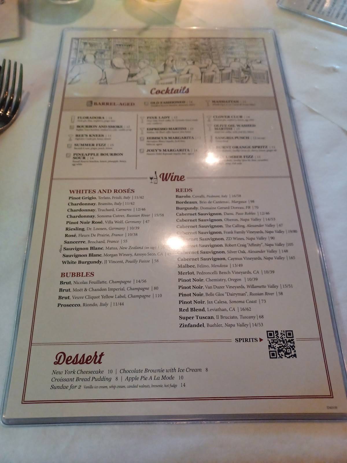 Menu at Joey D's Oak Room pub & bar, Dunwoody