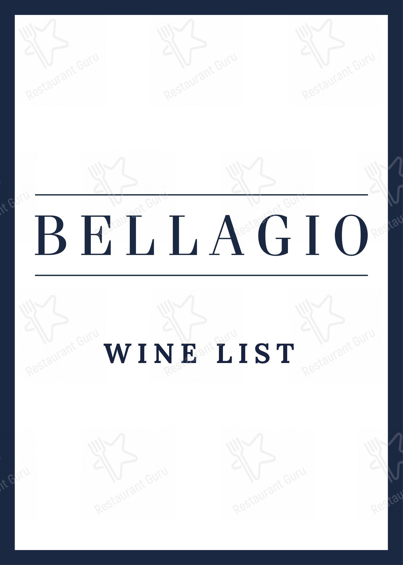 Menu at BELLAGIO restaurant, Johannesburg, Unit 1