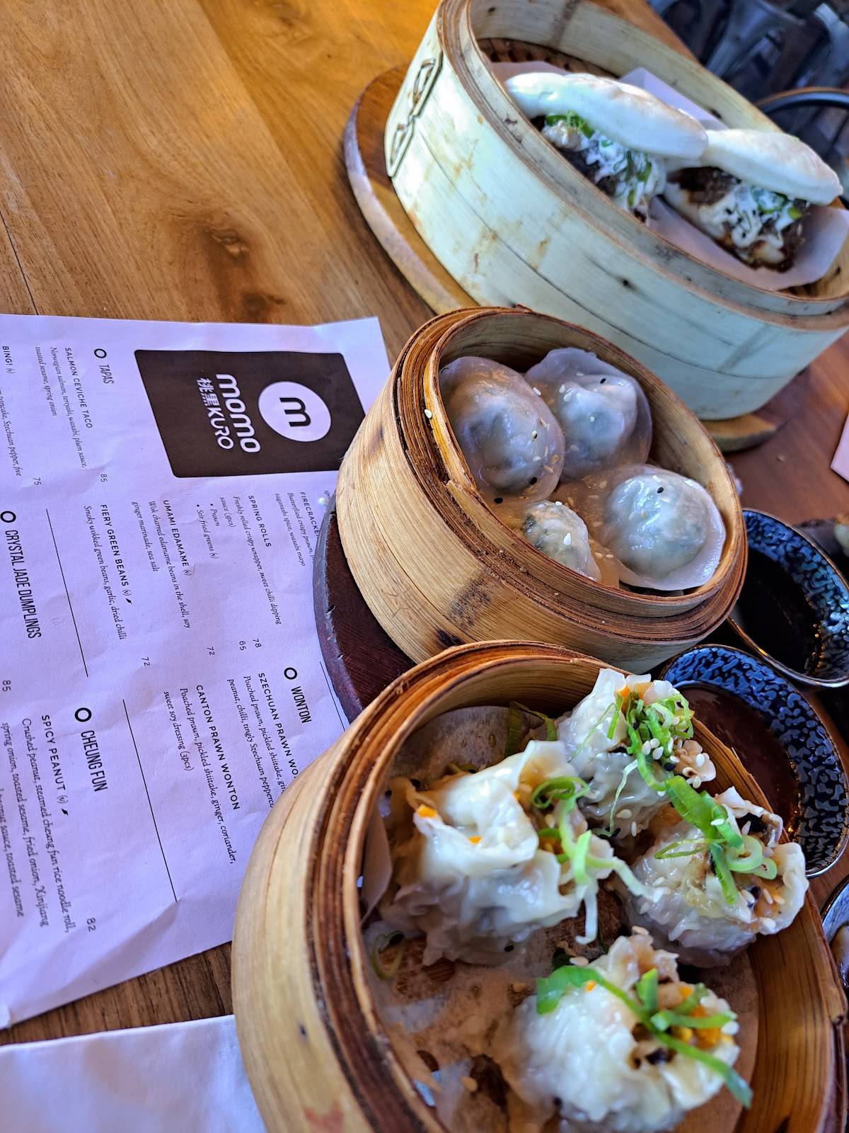 Menu at Momo Kuro restaurant, Johannesburg