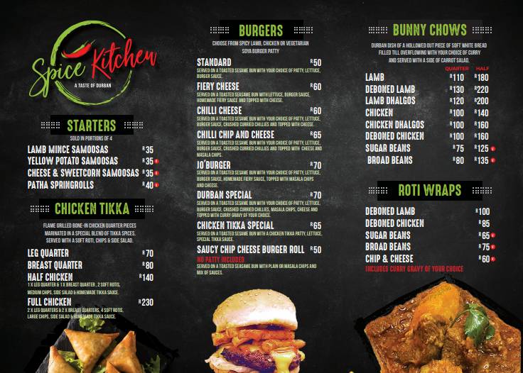 Menu at Spice Kitchen restaurant, Sandton
