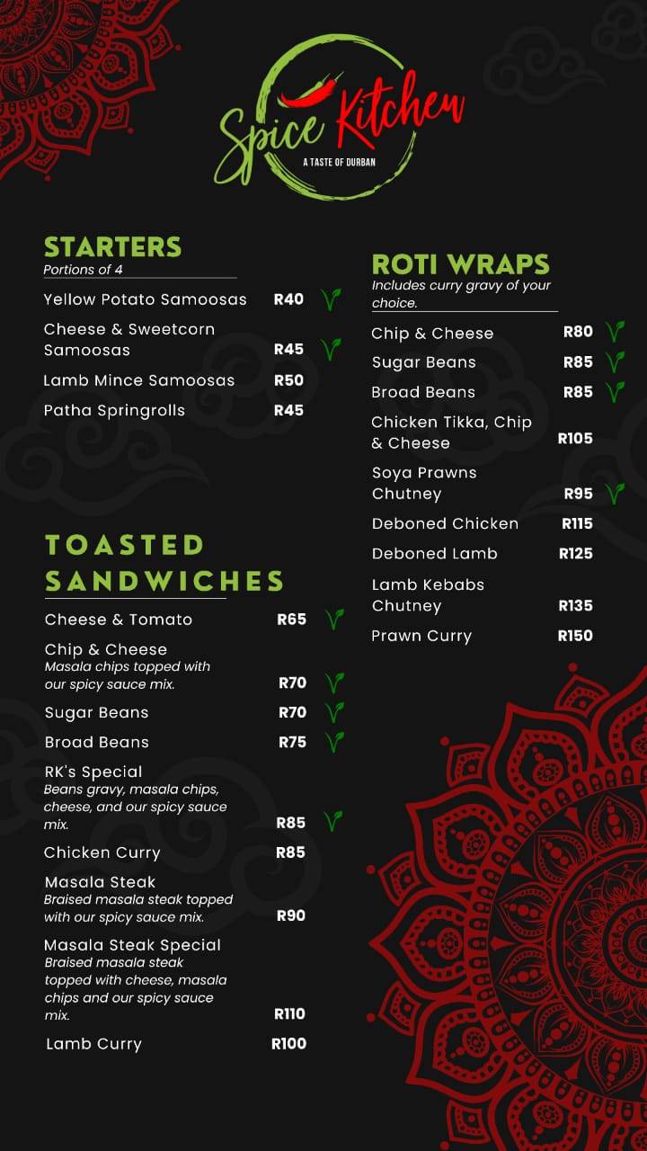 Menu at Spice Kitchen restaurant, Sandton